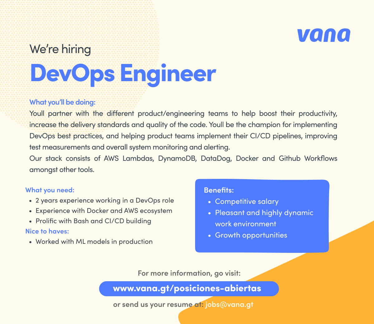 Vana - Posiciones abiertas